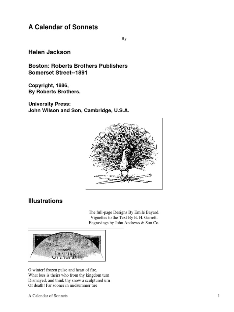 A Calendar of Sonnets by Jackson, Helen Hunt, 1830-1885 | PDF | Project ...
