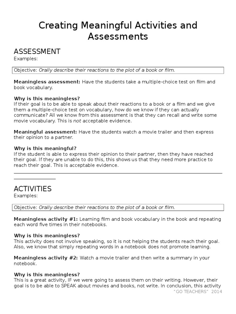 Creating Meaningful Activities and Assessments | PDF | Behavioural ...