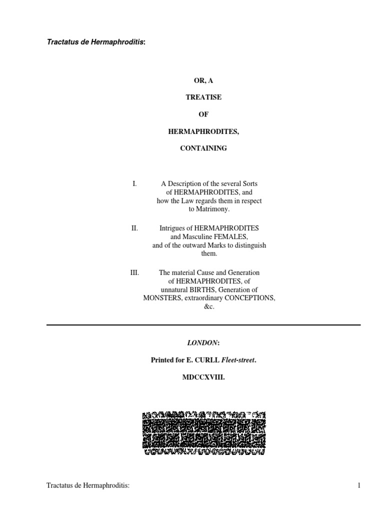 Tractus de Hermaphrodites Or, A Treatise of Hermaphrodites by Jacob ...