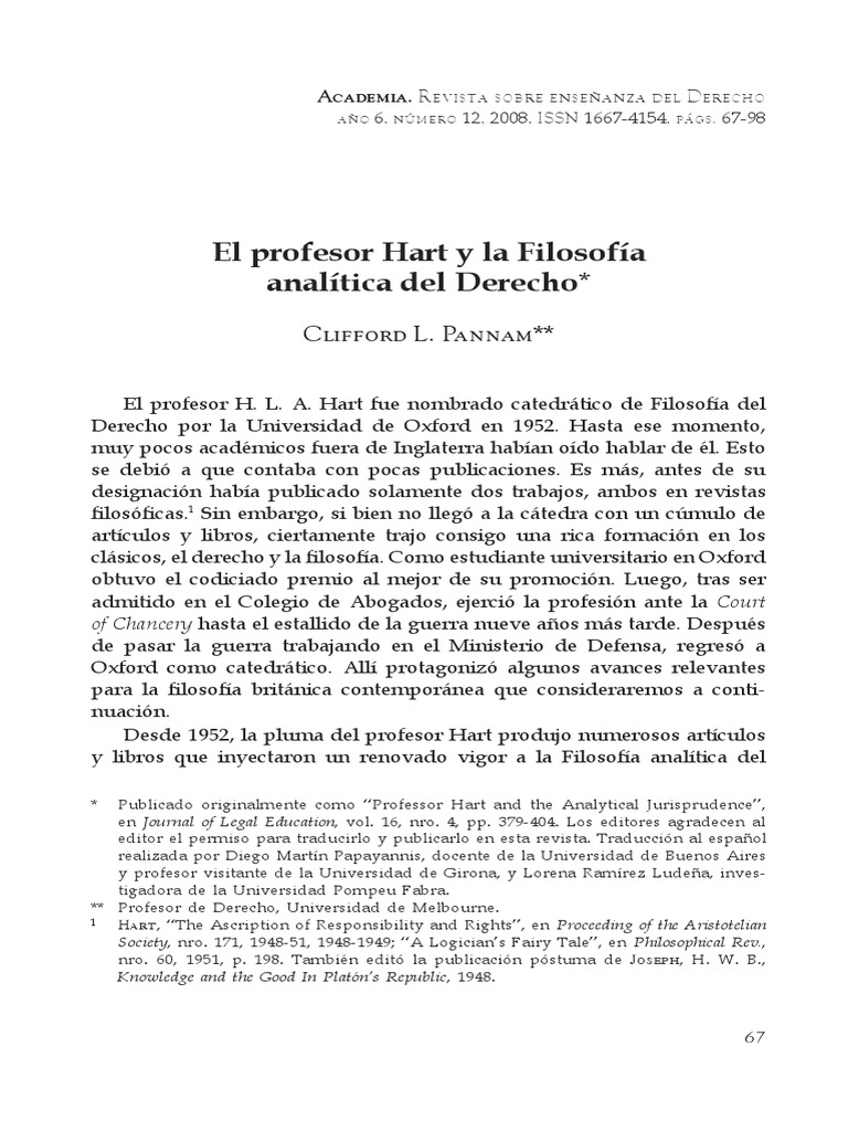 El Profesor Hart y La Filosofía Analítica Del Derecho PDF | Descargar ...