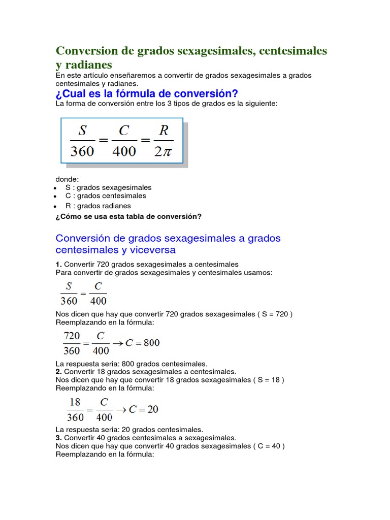 Conversión de Grados y Radianes | PDF