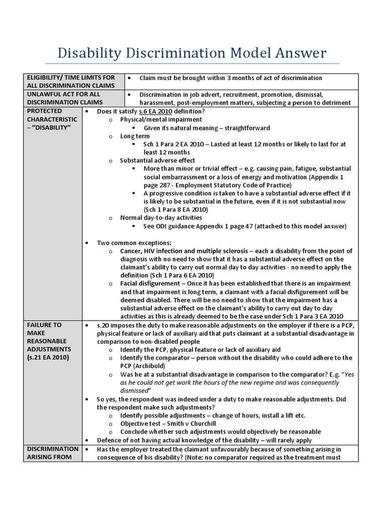 WS7 - Disability Discrimination Model Answer | PDF | Discrimination ...