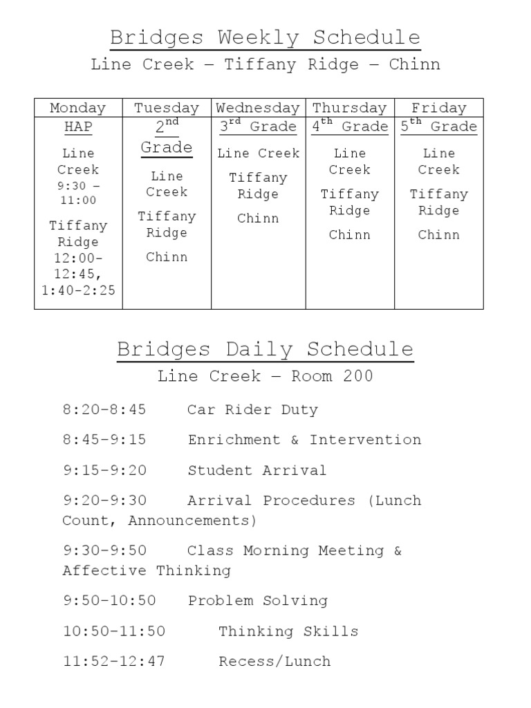 Bridges Weekly Schedule | PDF