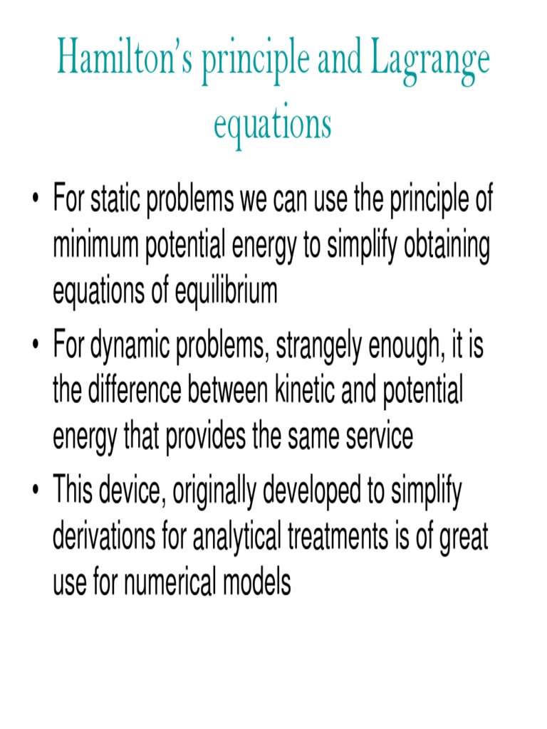 Hamilton's Principle | PDF | Lagrangian Mechanics | Euler–Lagrange Equation