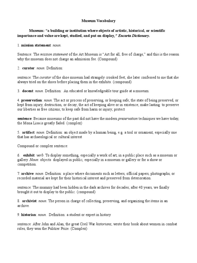Museum Vocabulary List | PDF | Primary Sources | Museum