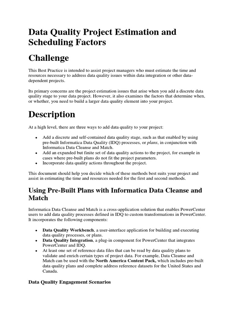 Data Quality Project Estimation and Scheduling Factors | PDF | Data ...
