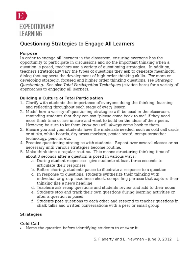 Questioning Strategies To Engage All Learners | PDF | Question | Classroom