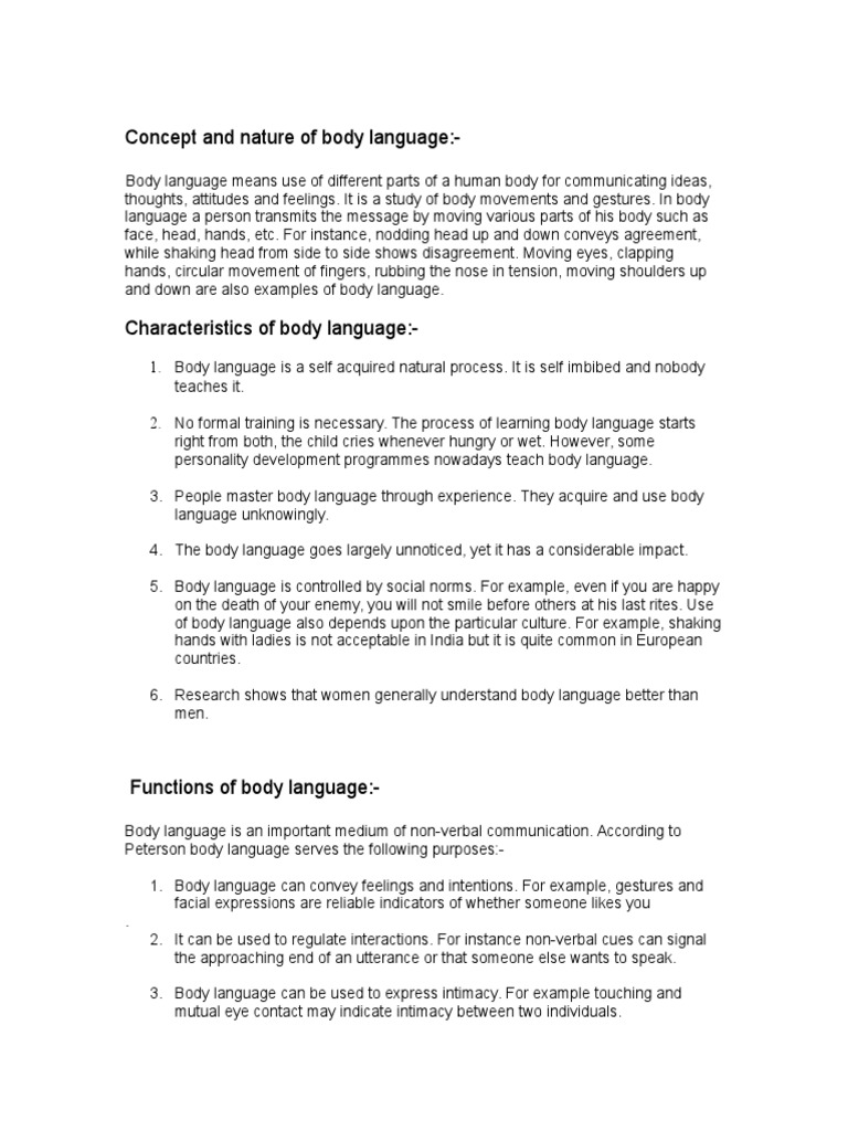Concept and Nature of Body Language | PDF | Body Language | Gesture