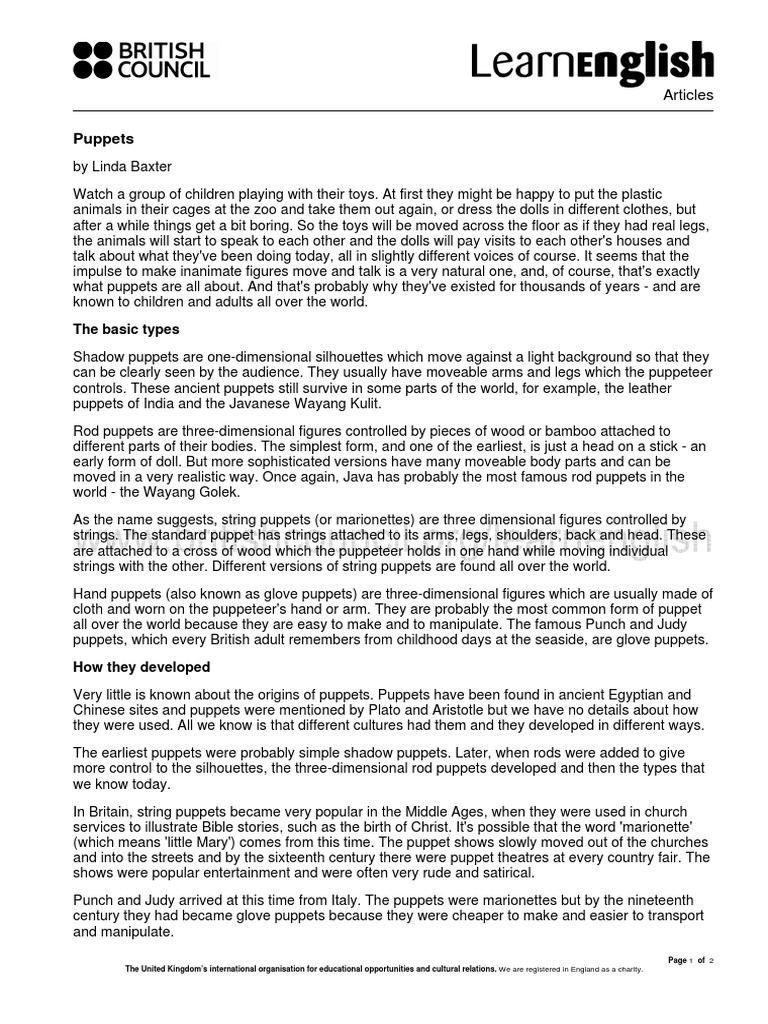 Puppets: The Basic Types | PDF | Puppets | Puppetry