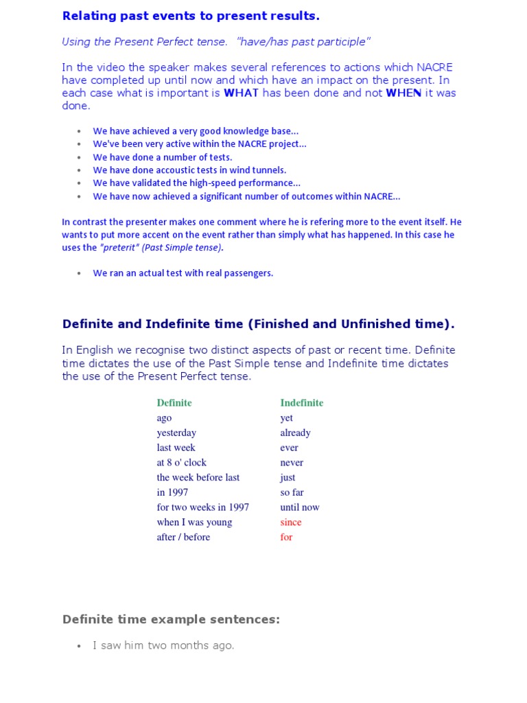 Relating Past Events to Present Results | Perfect (Grammar ...