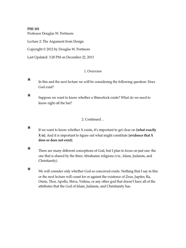 101 - L2 - The Argument From Design | PDF | Argument | Intelligent Design