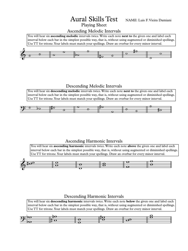 Aural Skills Test Playing Sheet | PDF