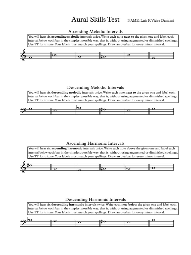 Aural Skills Test Student Sheet | PDF
