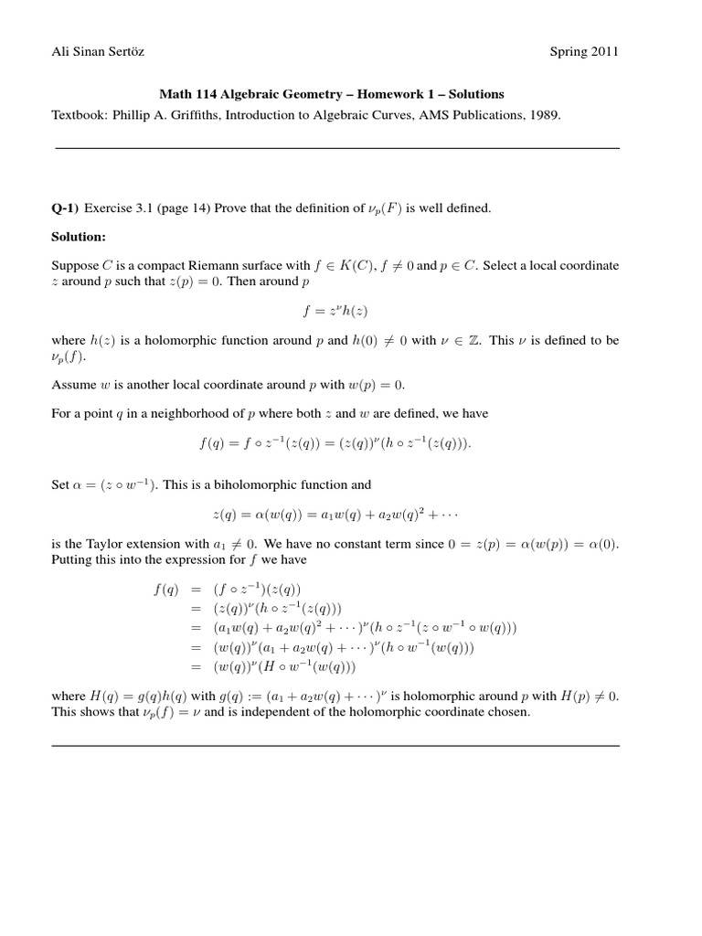 Introduction To Algebraic Curves - Solution PDF | PDF | Topology ...