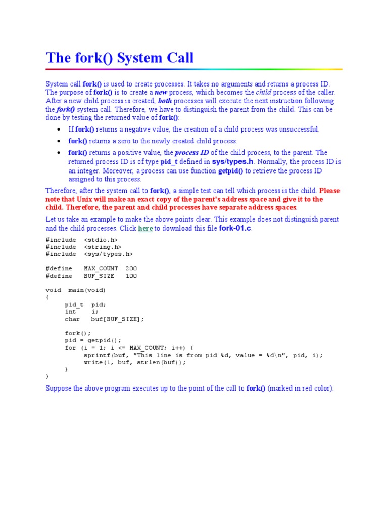 The Fork System Call | PDF | Computer Programming | Areas Of Computer Science