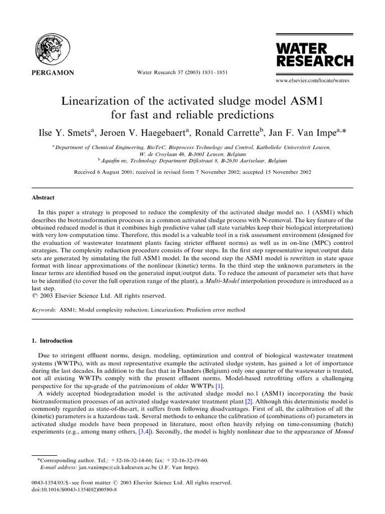 Linearization of The Activated Sludge Model ASM1 For Fast and Reliable ...
