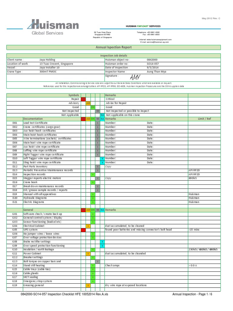 0842000-SO14-057 Inspection Checklist HFE 10052014 Rev.a-Signed | PDF ...