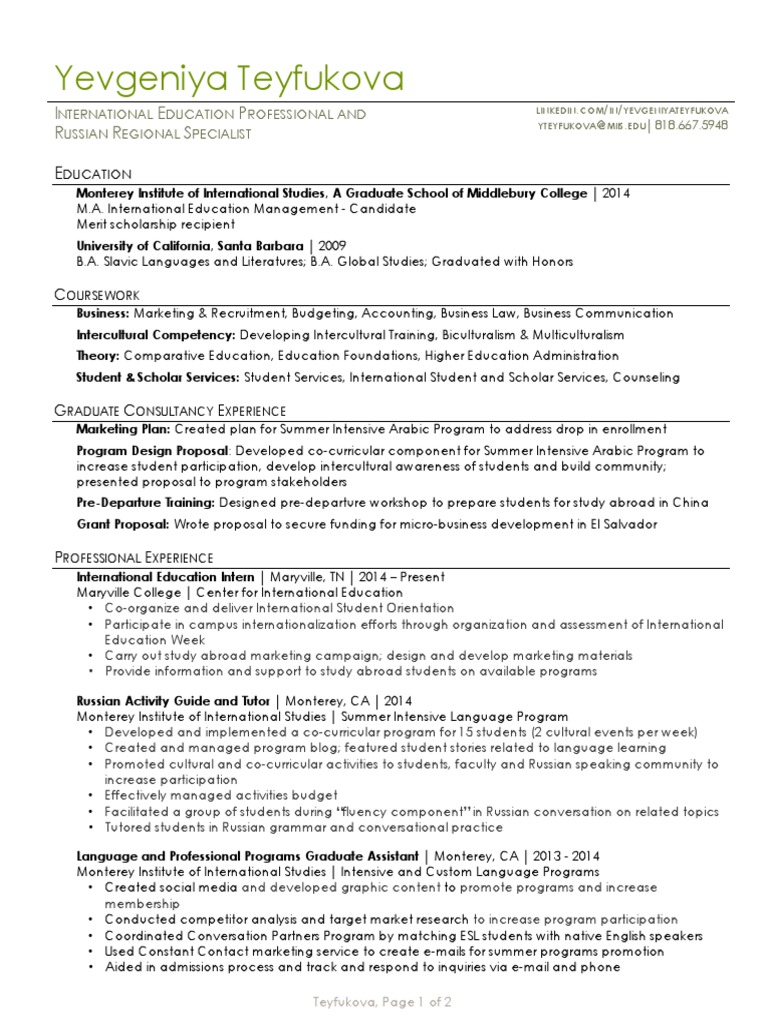 International Education & Russian Specialist | PDF | International ...