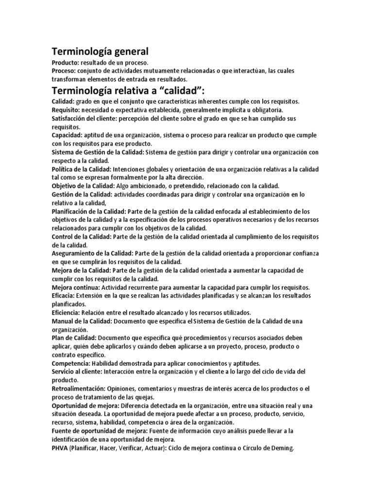 Conceptos Clave de Calidad en Gestión | PDF | Gestión de la calidad ...