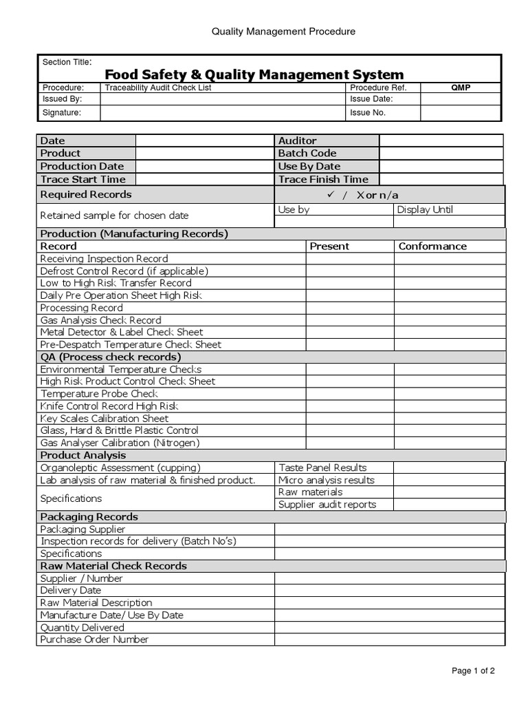 Template - Traceability Audit Checklist (Example) | PDF | Science ...