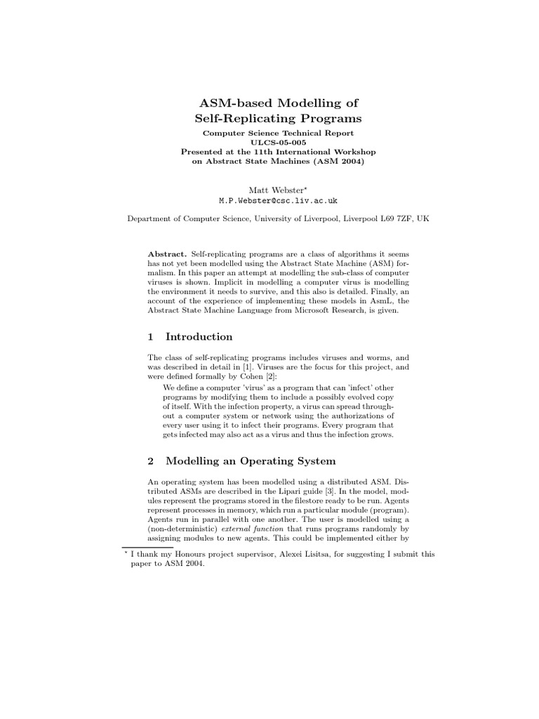 ASM-based Modelling of Self-Replicating Programs | PDF | Computer Virus ...