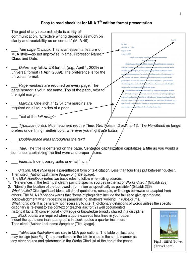 Easy Checklist MLA 7th ed. | Citation | Typefaces