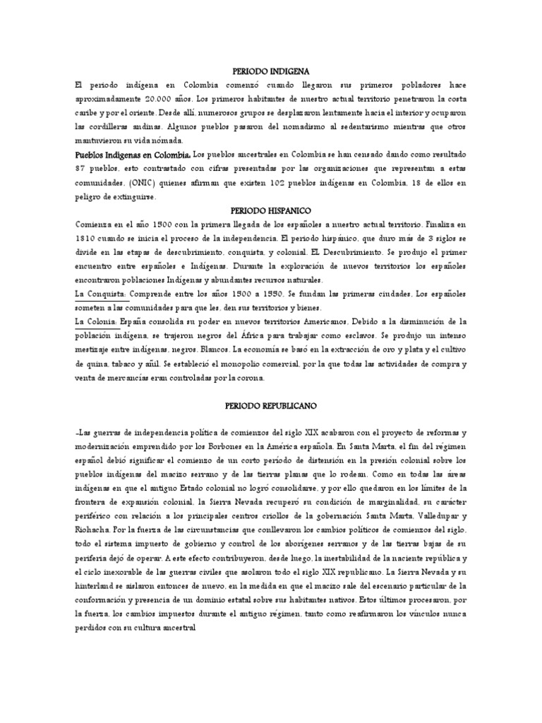 Resumen del Periodo Indígena en Colombia | PDF | Colonización europea ...