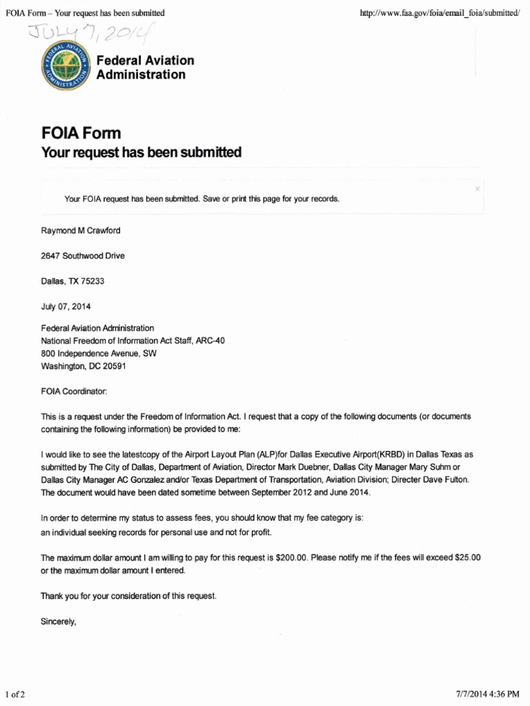 FOIA Request Confirmation for ALP Document | PDF | Freedom Of ...