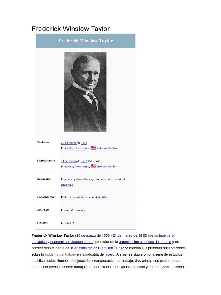 Frederick Winslow Taylor | Ciencia filosófica | Ciencia