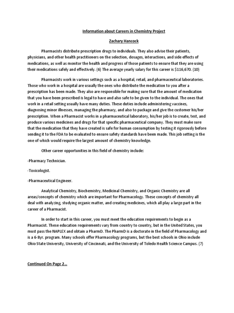Information About Careers in Chemistry Project | PDF | Pharmacy ...