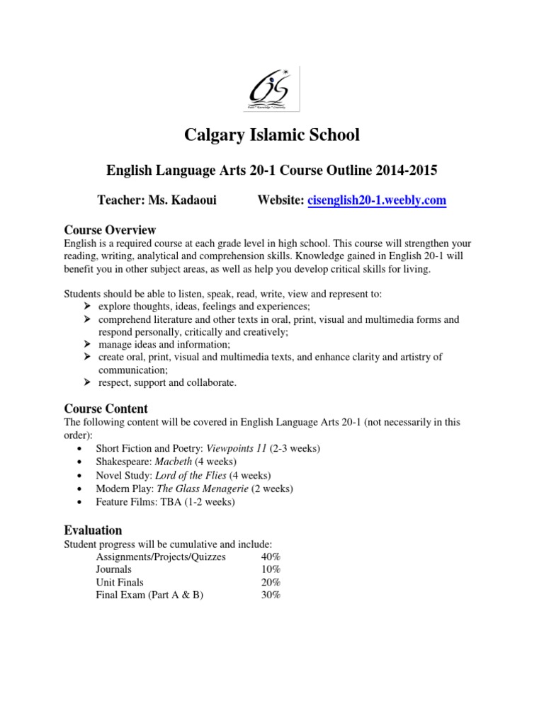 Eng 20-1 Course Outline | PDF | Plagiarism | Reading Comprehension
