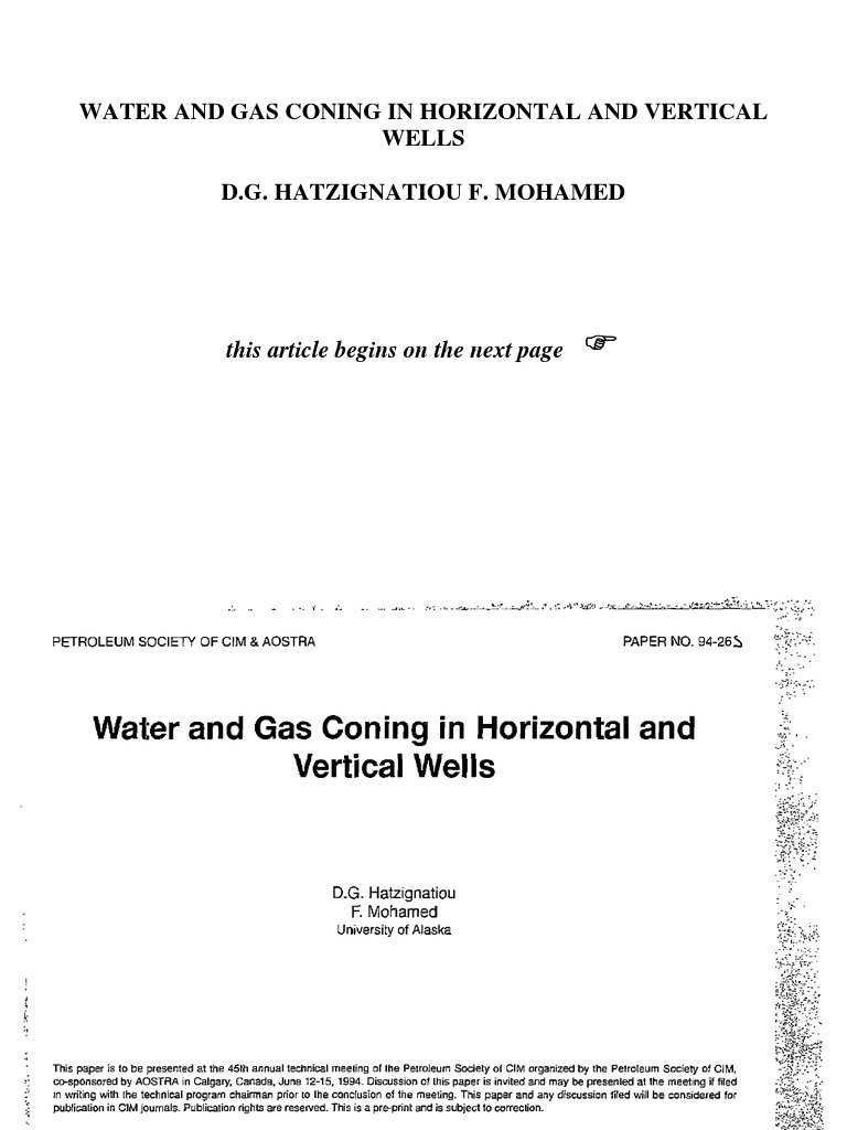 Water and Gas Coning in Horizontal and Vertical Wells PDF | PDF ...