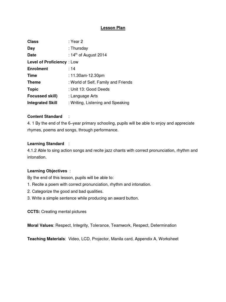 Lesson Plan Year 2 Unit 13 | PDF | Lesson Plan | Teachers
