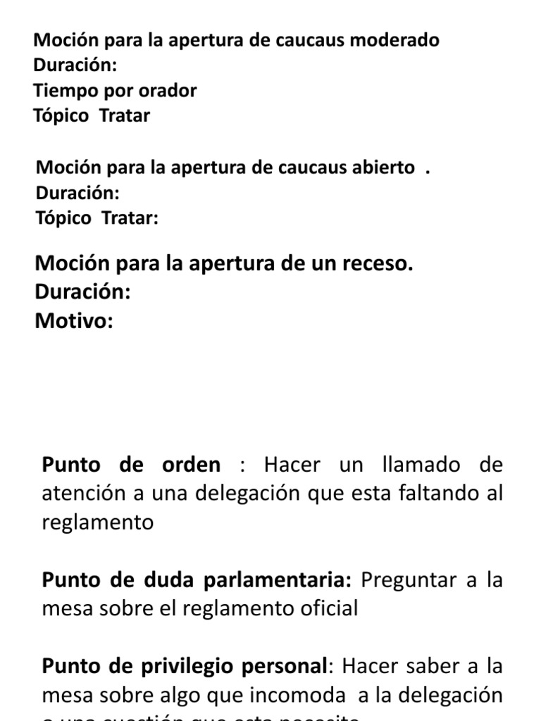Procedimientos y Mociones Parlamentarias | PDF