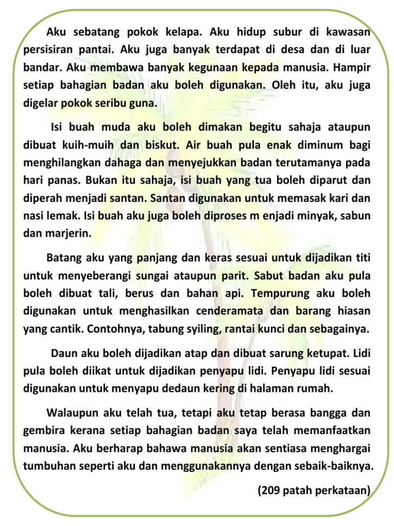 Contoh Karangan Aku Sebatang Pokok Kelapa Pdf