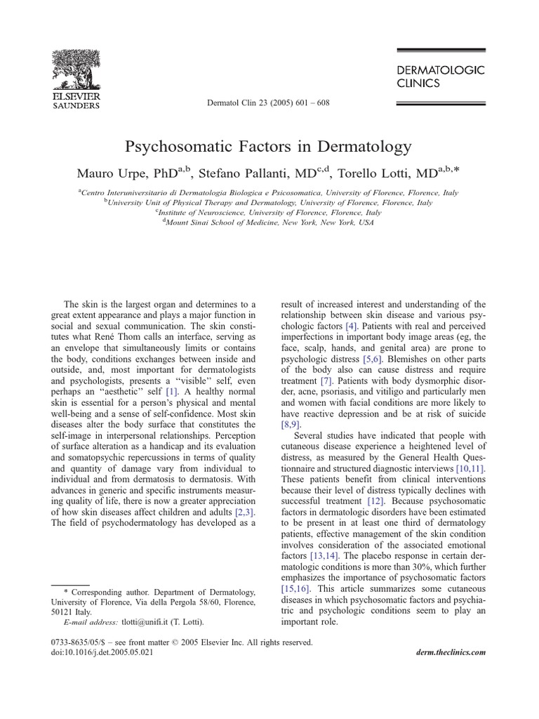 Psychosomatic Factors in Dermatology | PDF | Psychotherapy | Anxiety