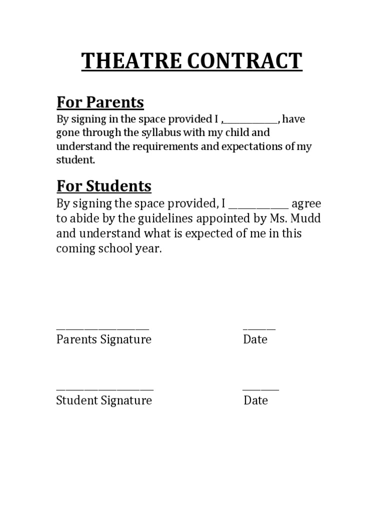 Theatre Contract for Parents and Students | PDF | Career & Growth ...