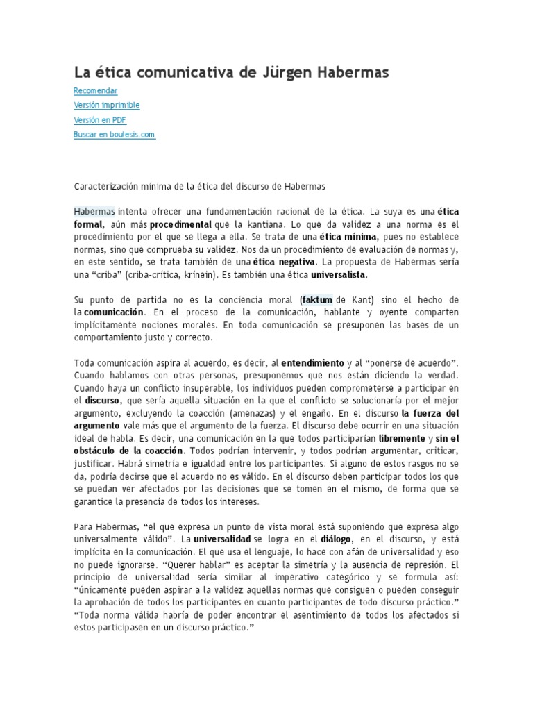 La Ética Comunicativa de Jürgen Habermas | PDF | Moralidad | Immanuel Kant