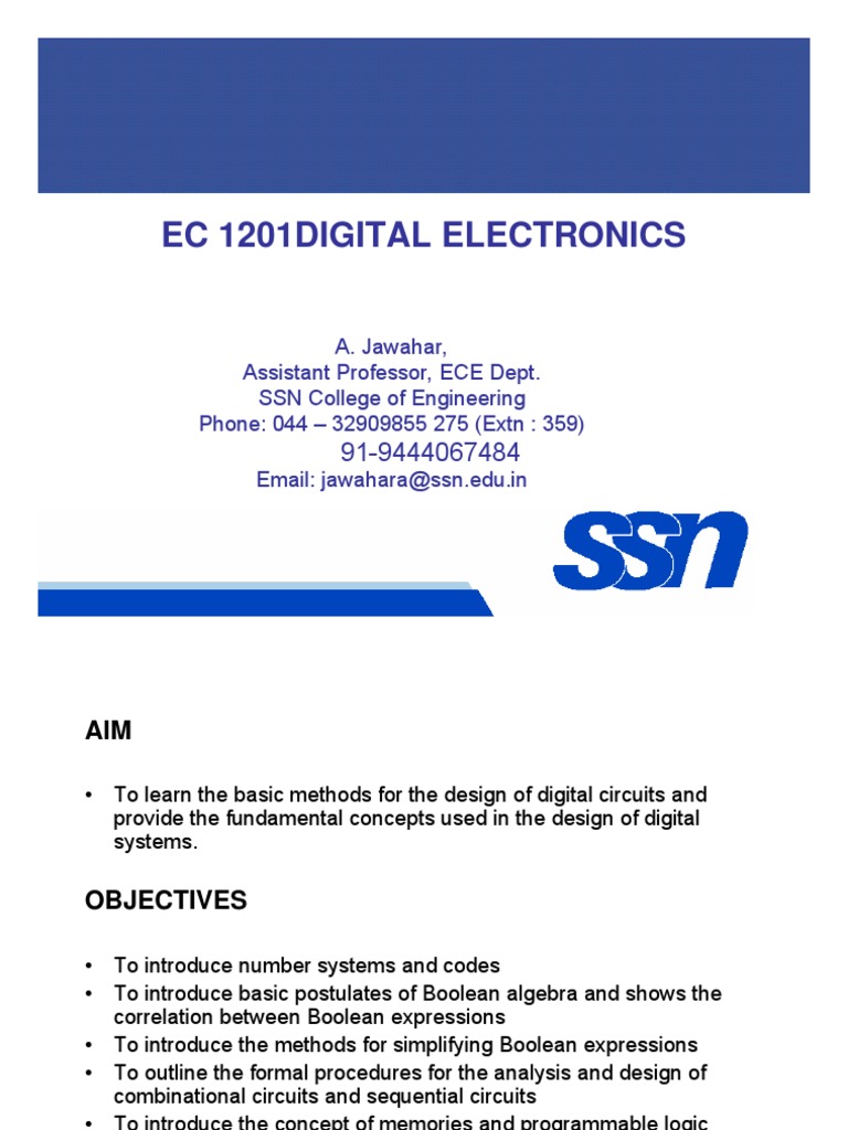 Ec 1201digital Electronics | PDF | Subtraction | Logic Gate