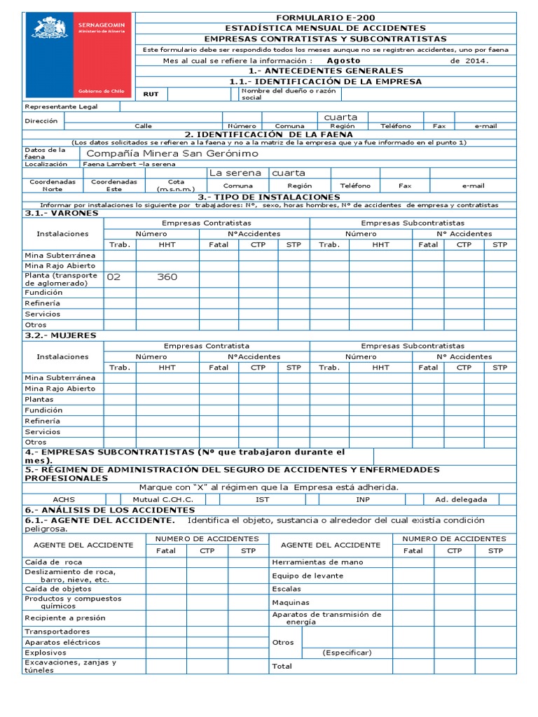 Formulario - E200 - RiverHMaquinariasyotros - Agosto 2014 | PDF ...