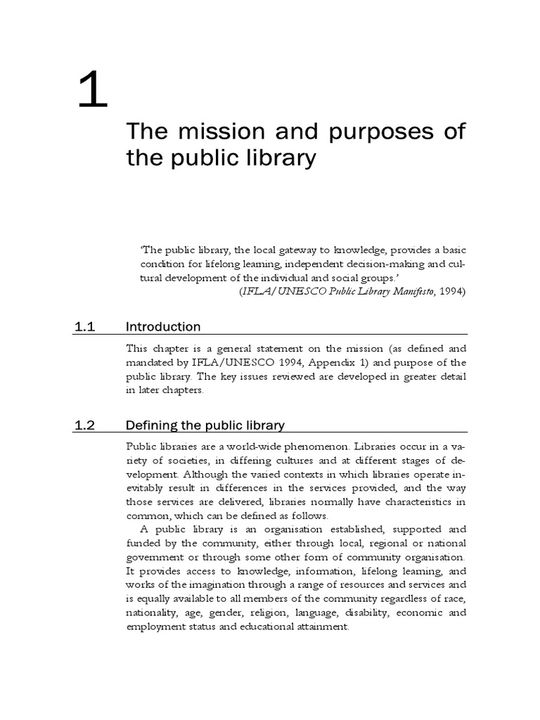 1 The Mission and Purposes of The Public Library | PDF | Public Library ...