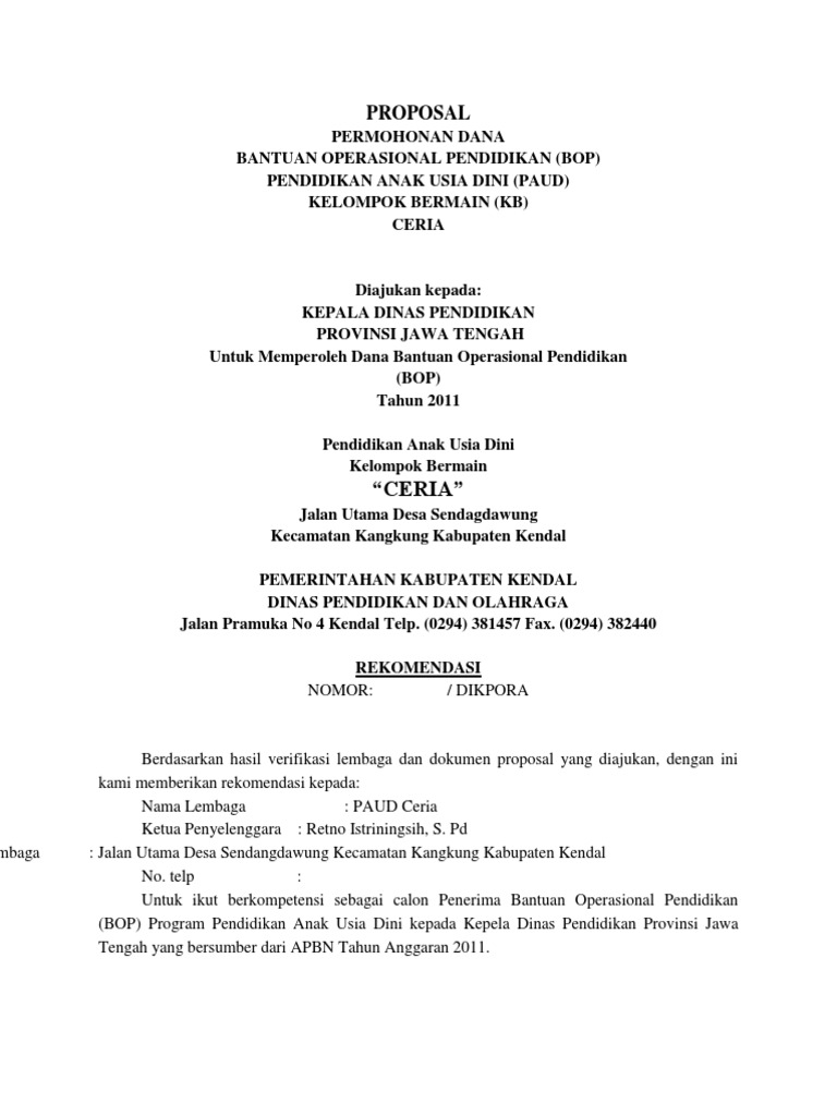 Proposal Paud Sample | PDF