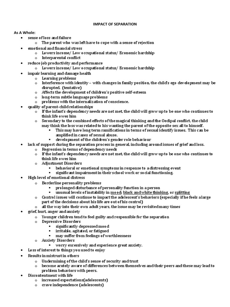 Impact of Separation (Simplified) 3 | PDF | Adolescence | Anxiety