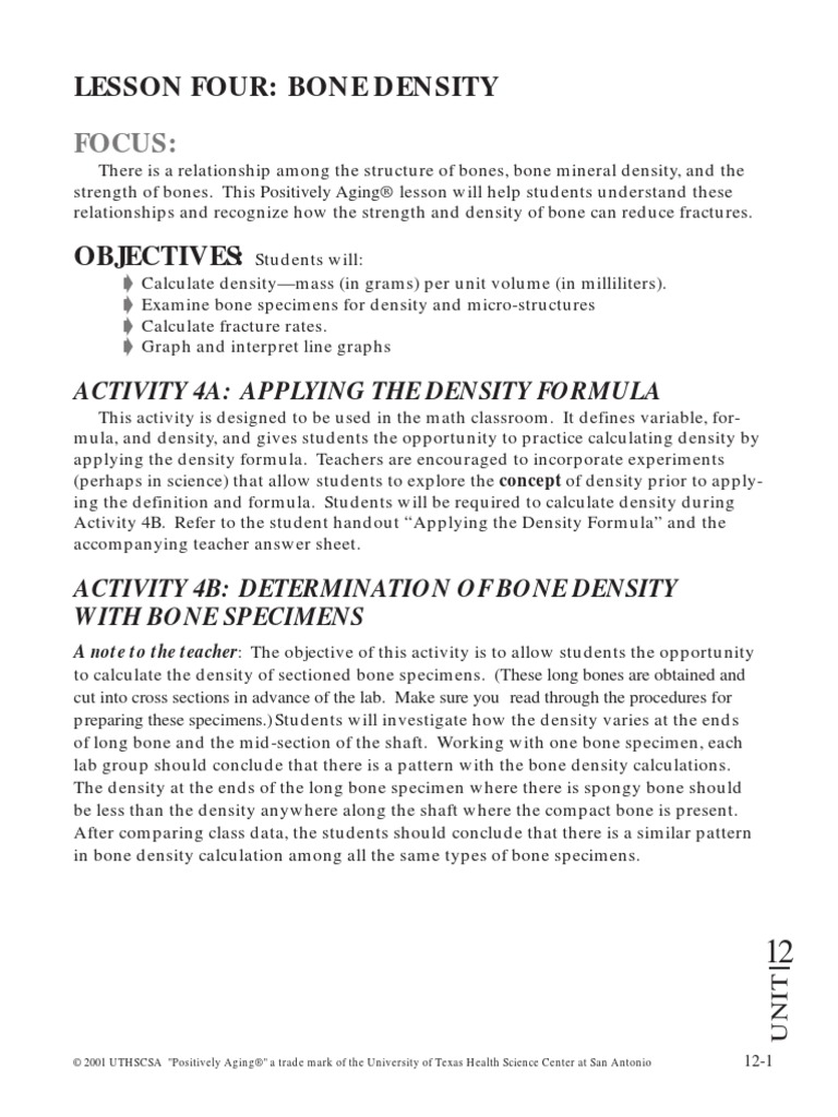 Calculating Bone Density Lab | PDF | Osteoporosis | Density