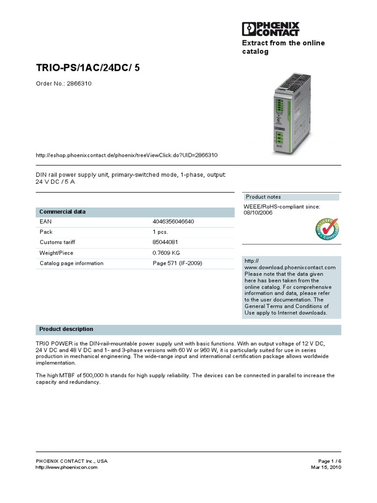 Phoenix Contact Source 24v | PDF | Power Supply | Electrical Engineering