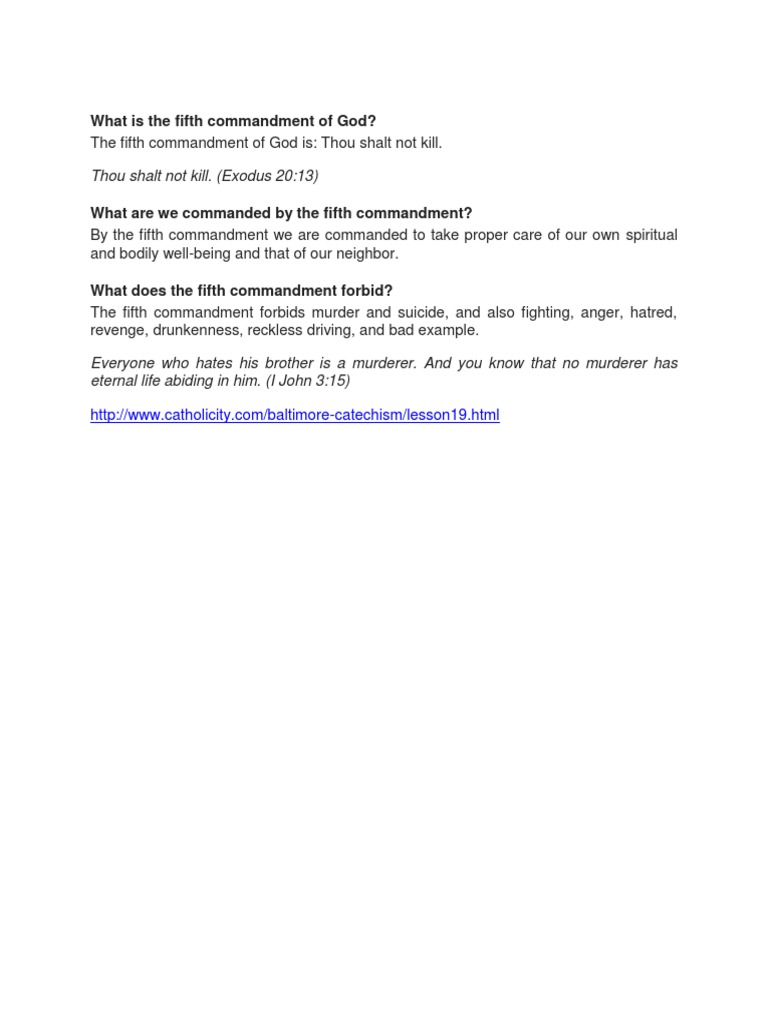 What Is The Fifth Commandment of God | PDF | Sin | Ten Commandments