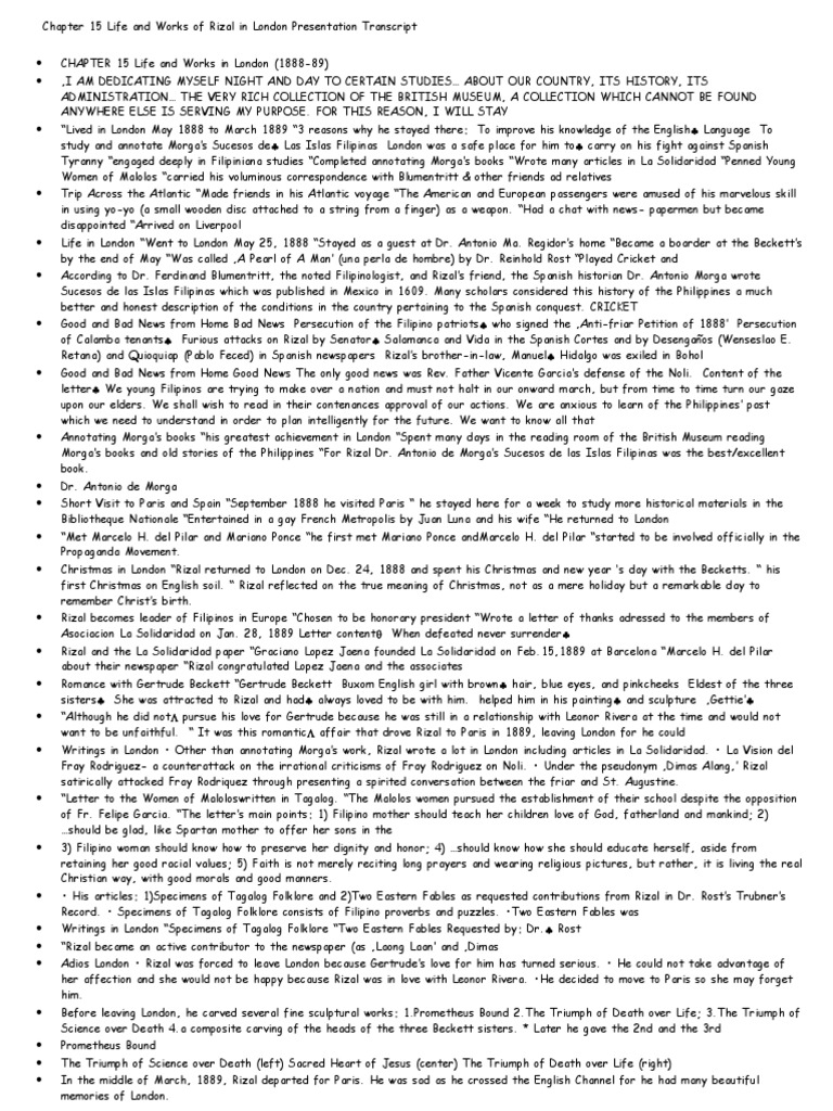 Chapter 15 Life and Works of Rizal in London Presentation Transcript | PDF | Philippines