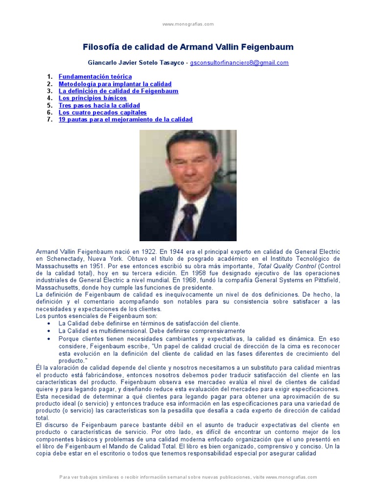 Filosofía de Calidad de Feigenbaum | PDF | Calidad (comercial) | Unión ...