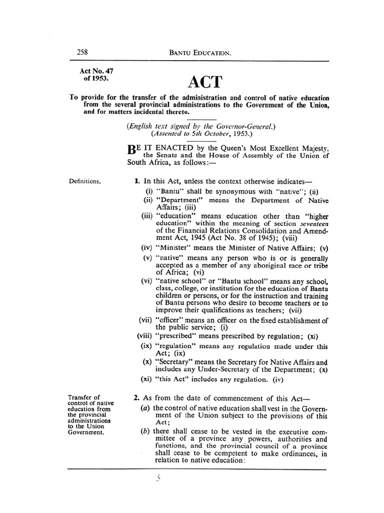 Bantu Education Act 1953 | PDF | Home & Garden Bantu Education Act 1953 | PDF | Home & Garden