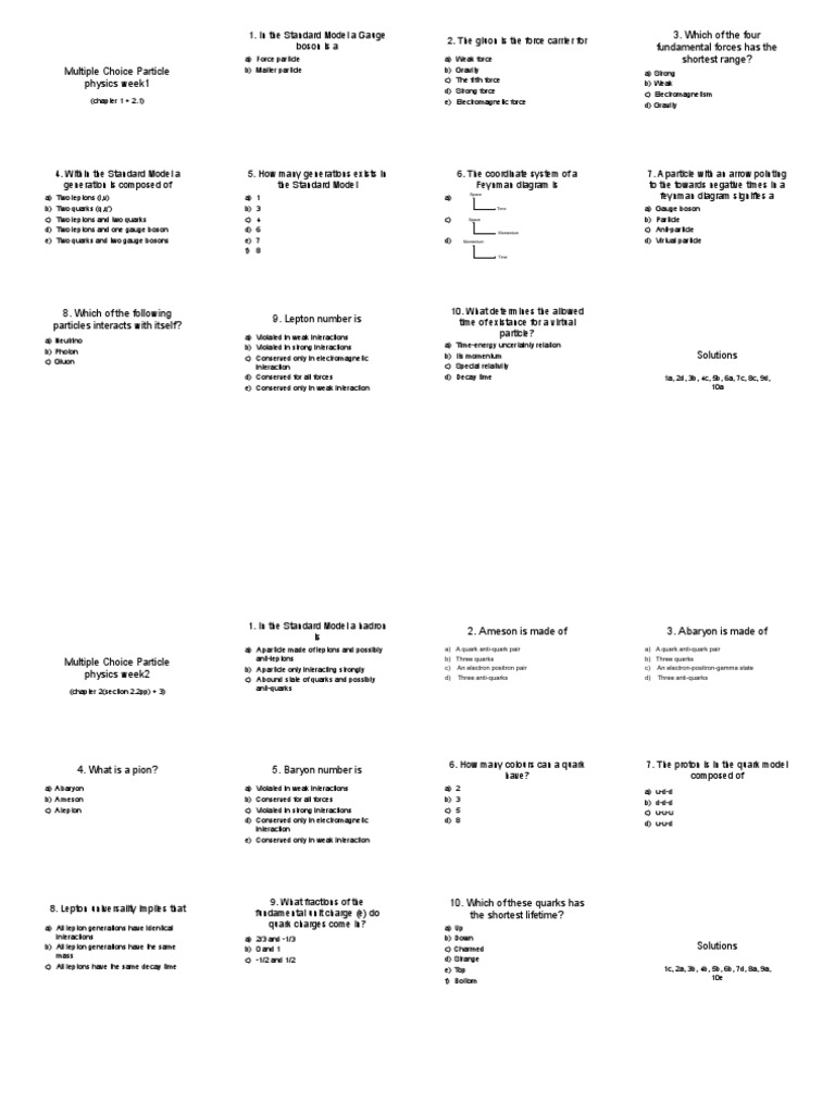 Multiple Choice Particle Physics Exam 2008 | PDF | Quark | Hadron